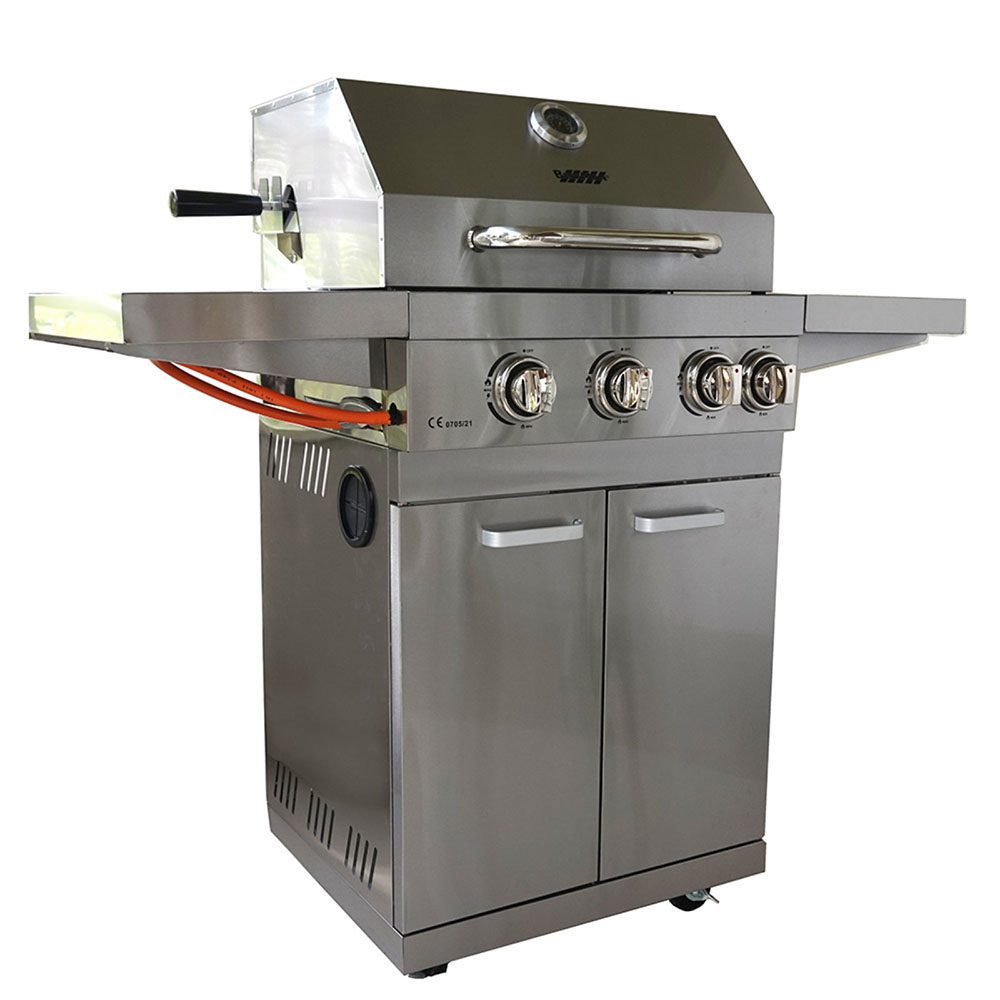 BERKMAN Gas Grill- Inox With 3 Hobs, Motor With Spit and 1 Side | MY SPARK